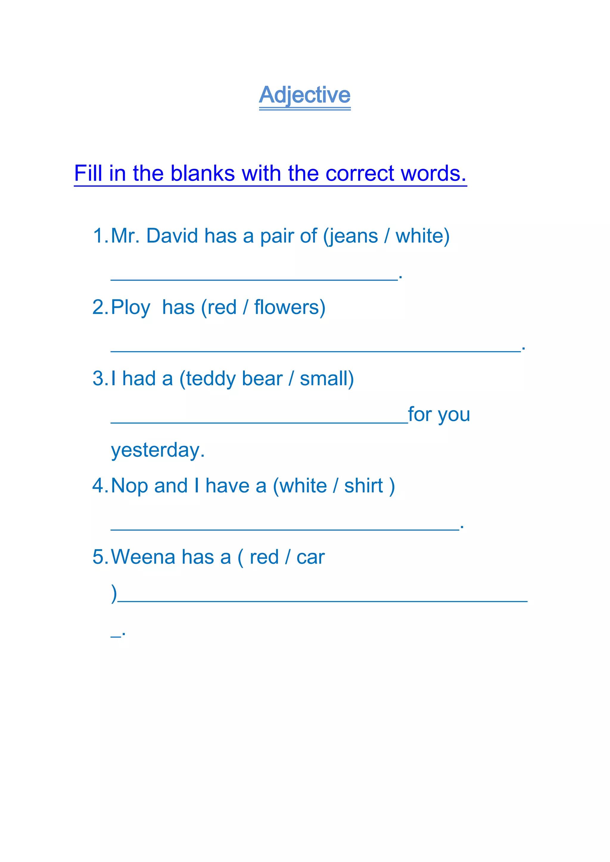 Very easy "Adjective Practice" | DOCX