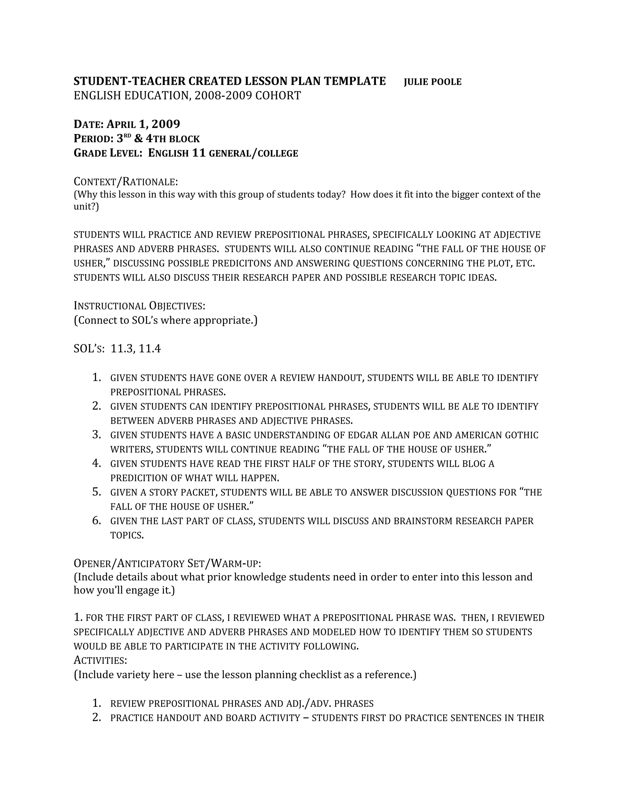 Adjective+adverb+phrase+lesson+plan | DOC