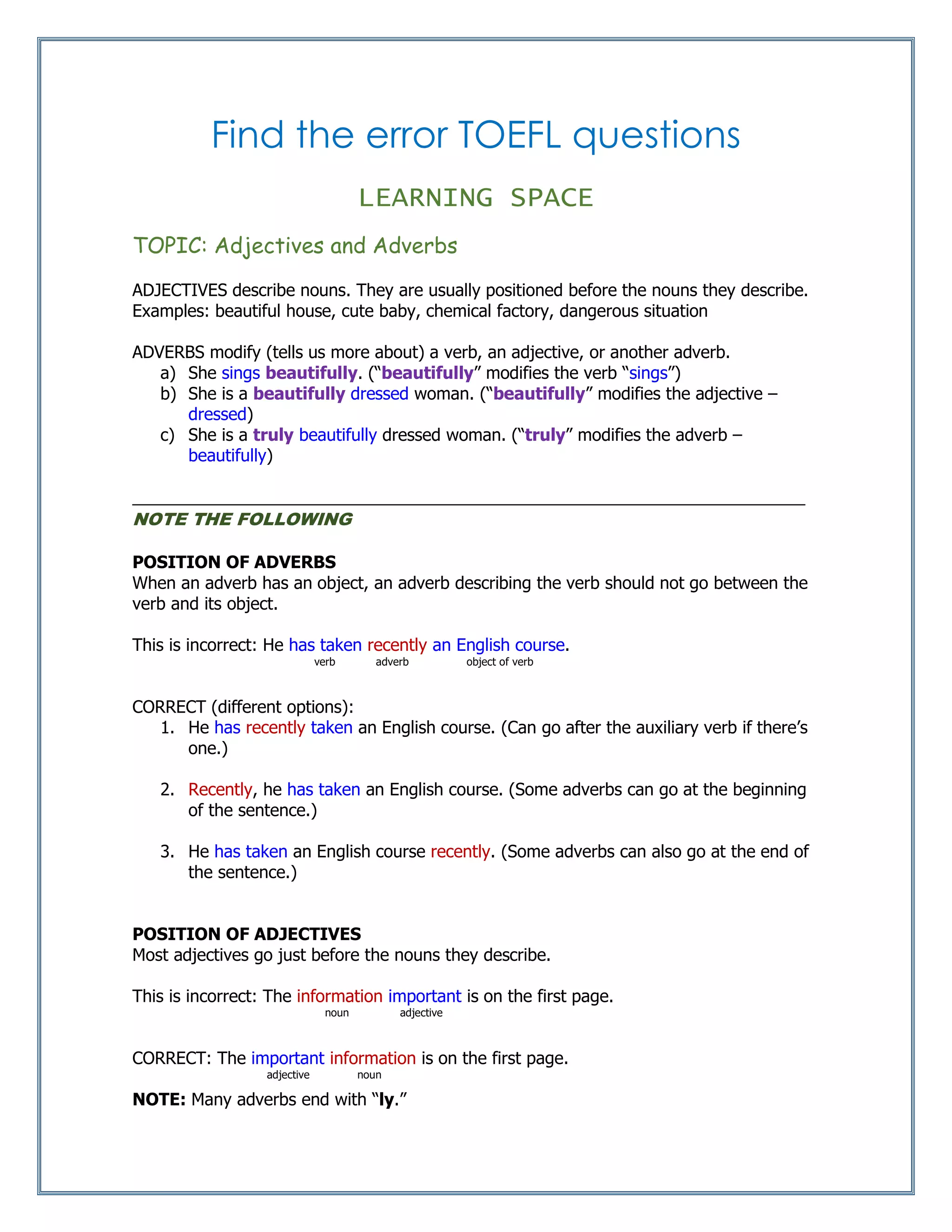 Adjective and adverbs | PDF
