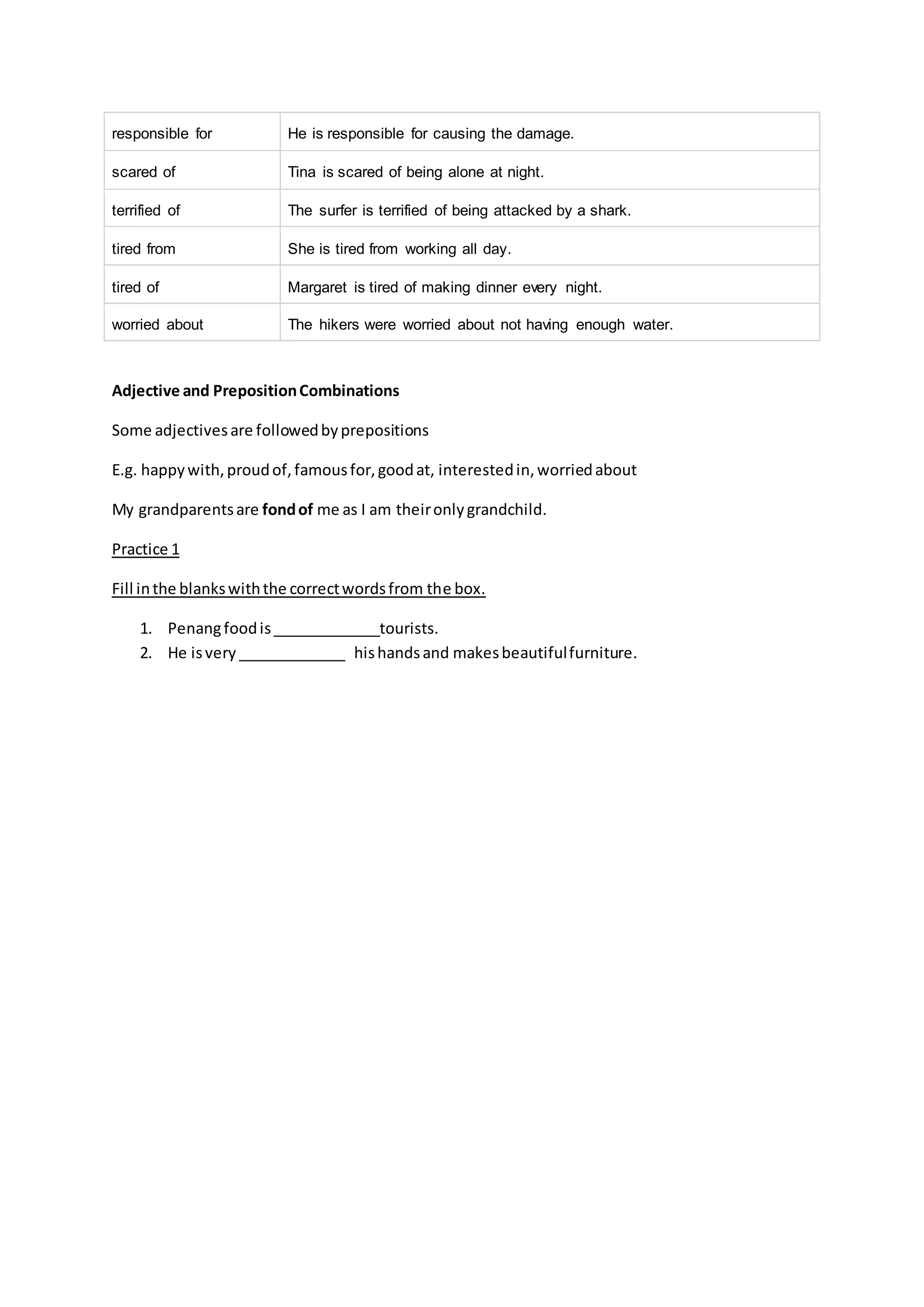 Adjective and preposition combinations | DOCX