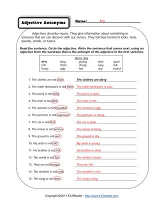 Adjective antonyms | PDF