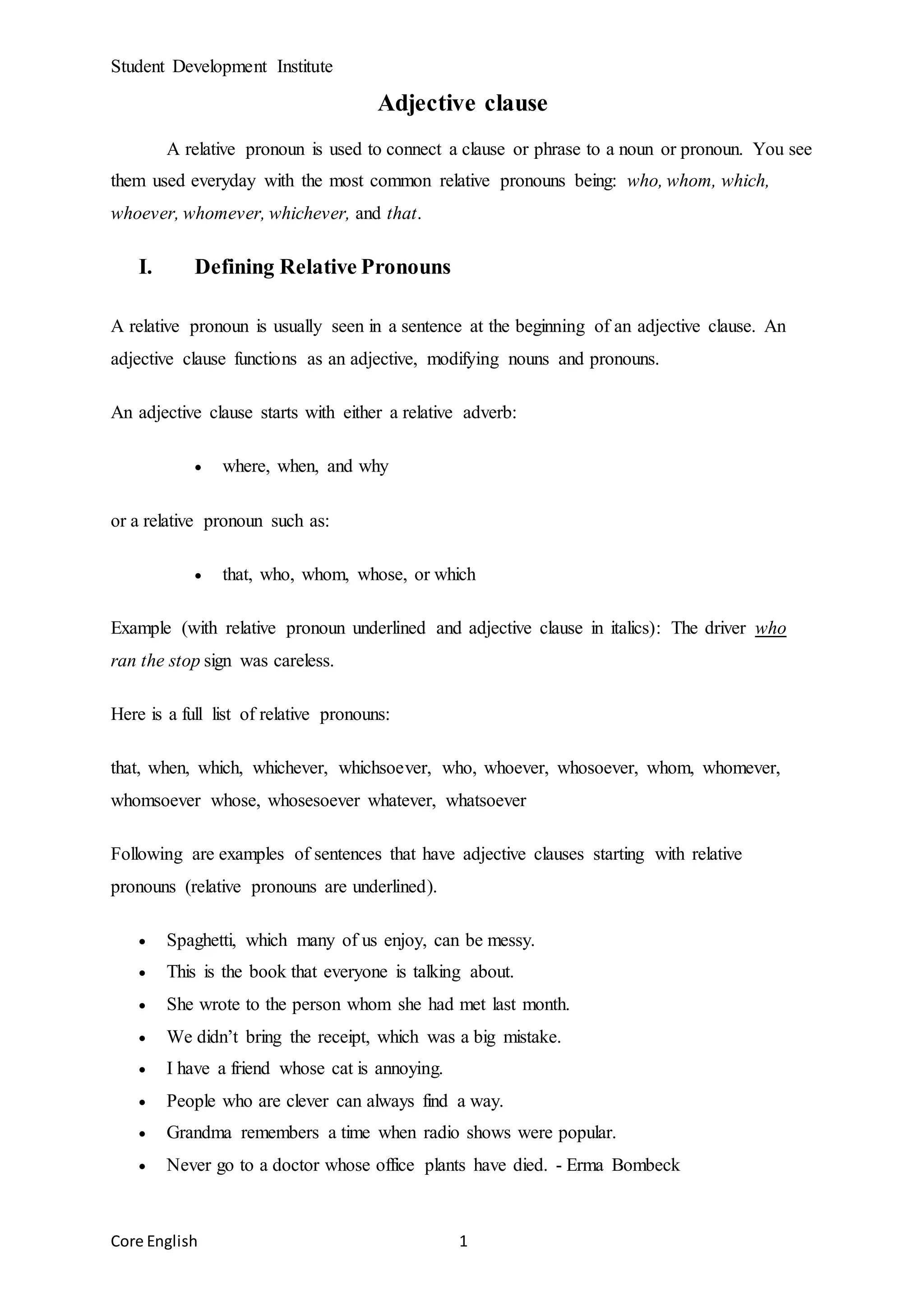 English Grammar Adjective clause | DOCX
