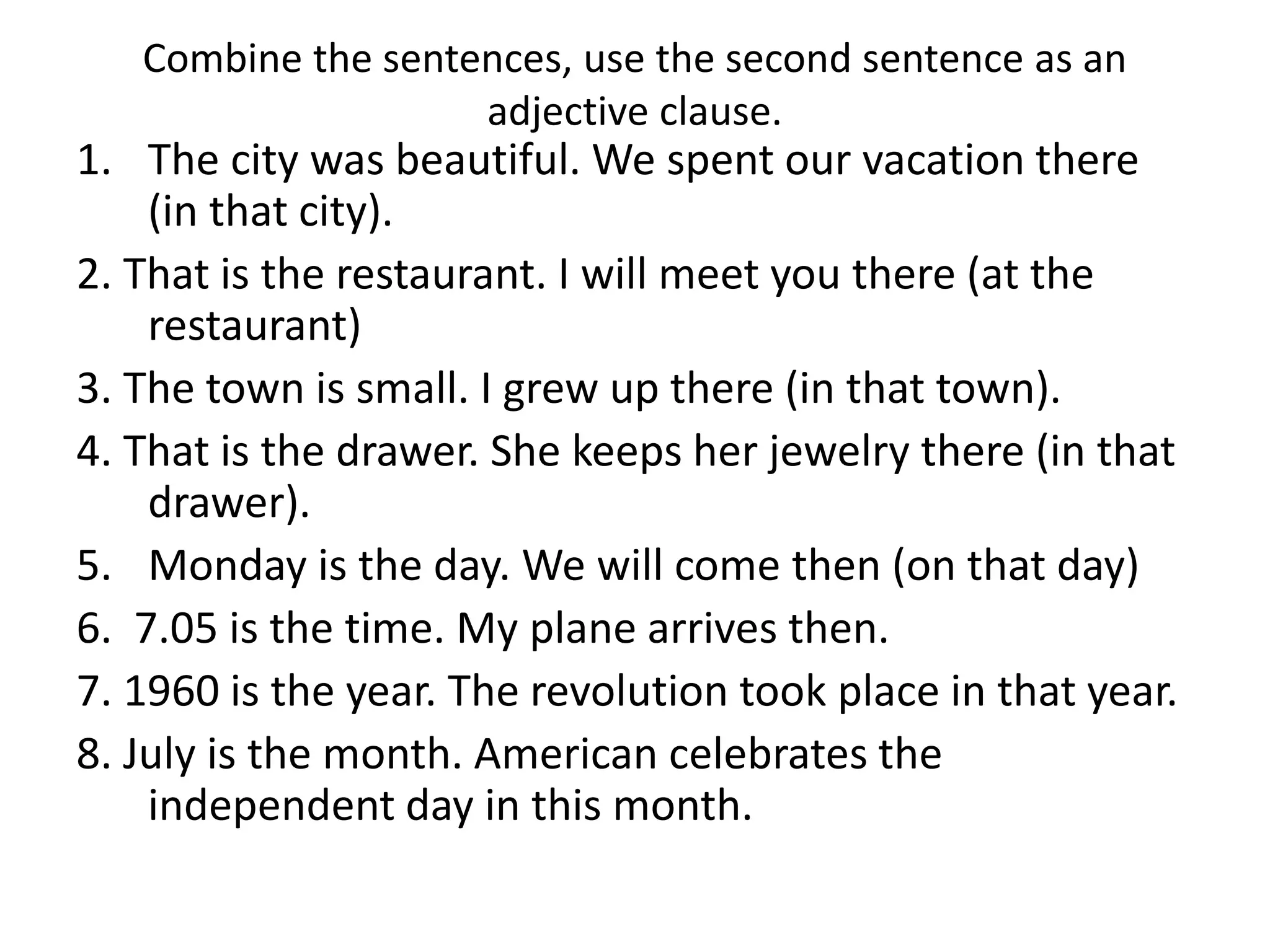 adjective clause excercise with proper grammar | PPTX