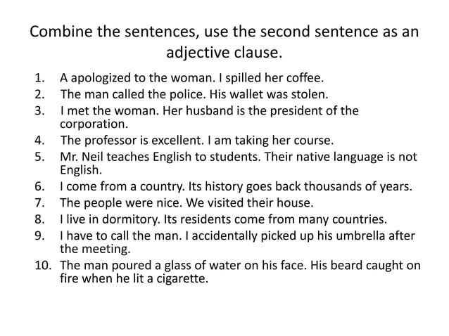 adjective clause excercise with proper grammar | PPT