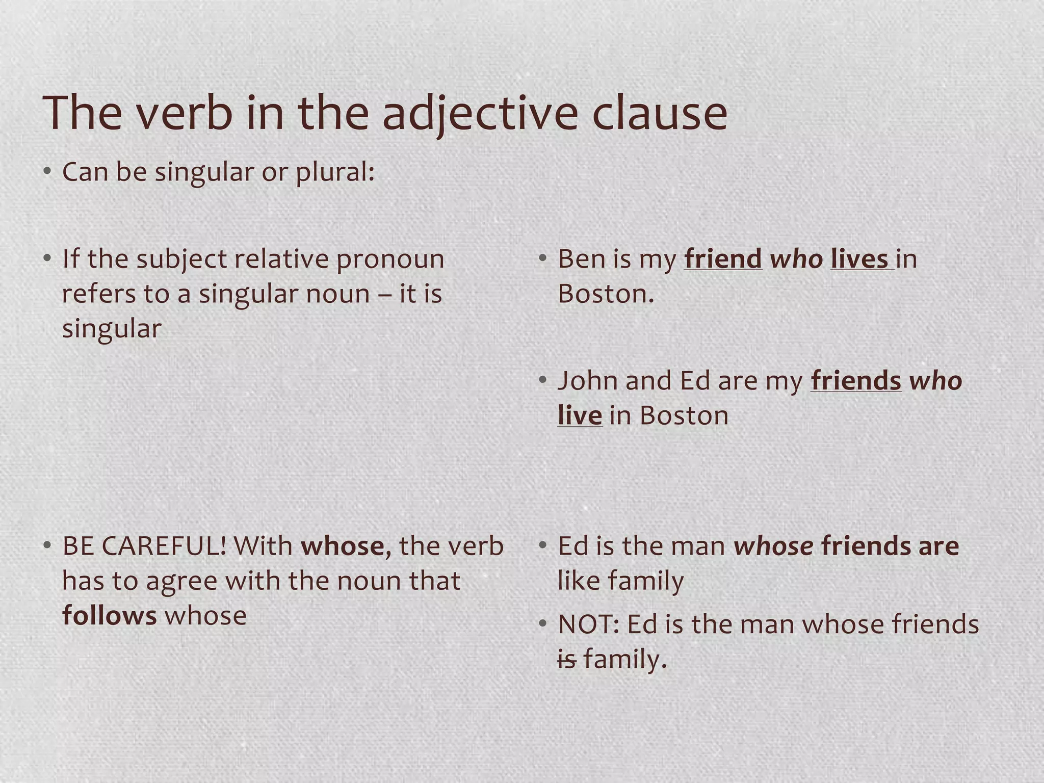 Adjective clauses with subject relative pronouns | PPTX