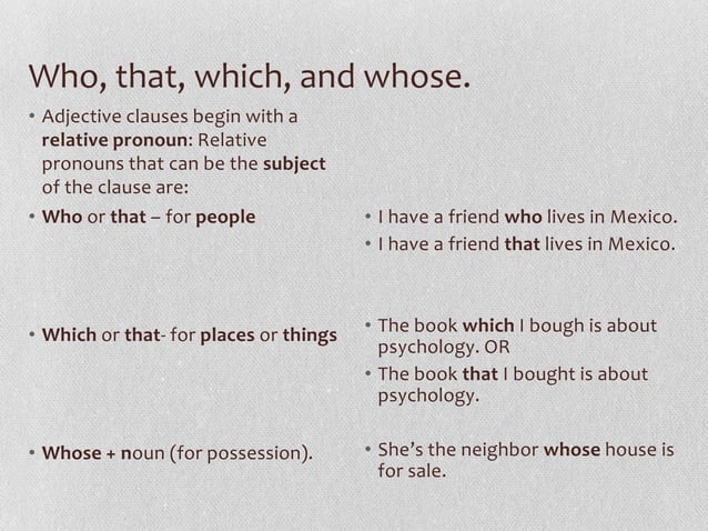 Adjective clauses with subject relative pronouns | PPTX