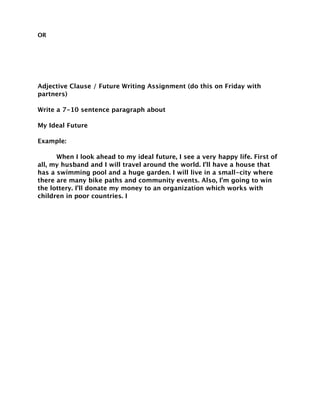 Adjective clause writing assignment | PDF