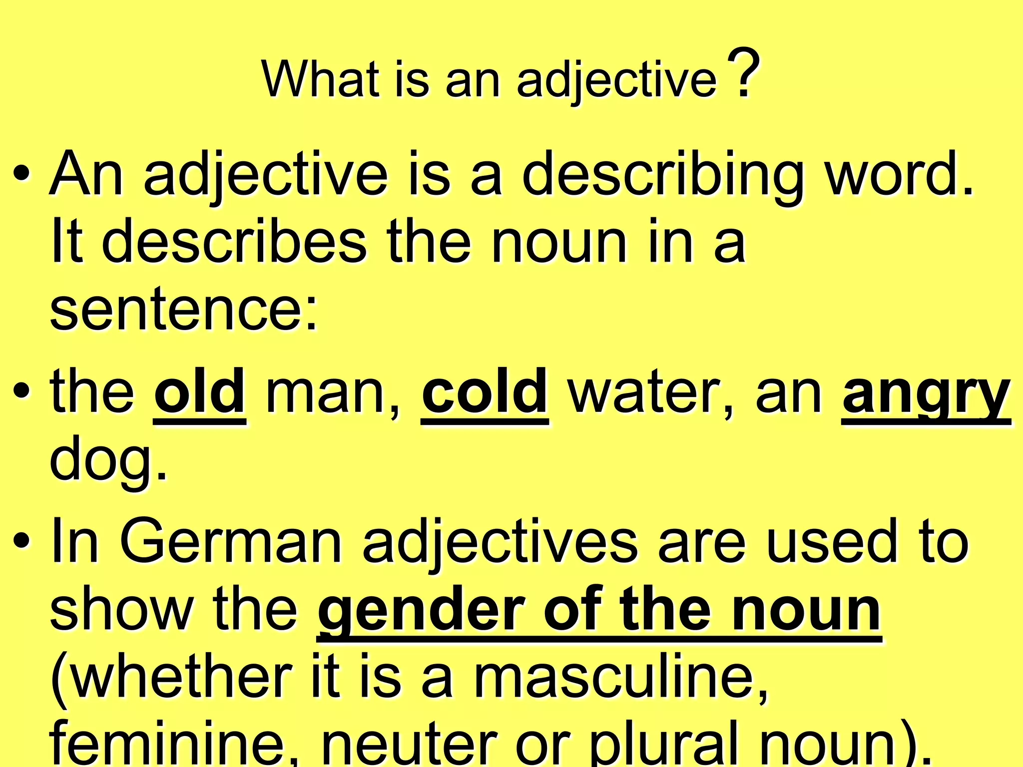 Adjective Endings Indefinite Articles Only | PPT