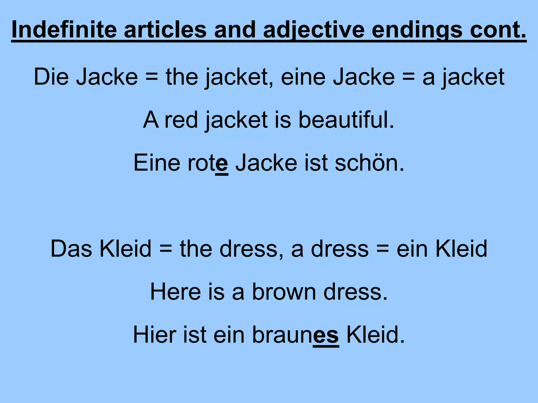 Adjective Endings Indefinite Articles Only | PPT