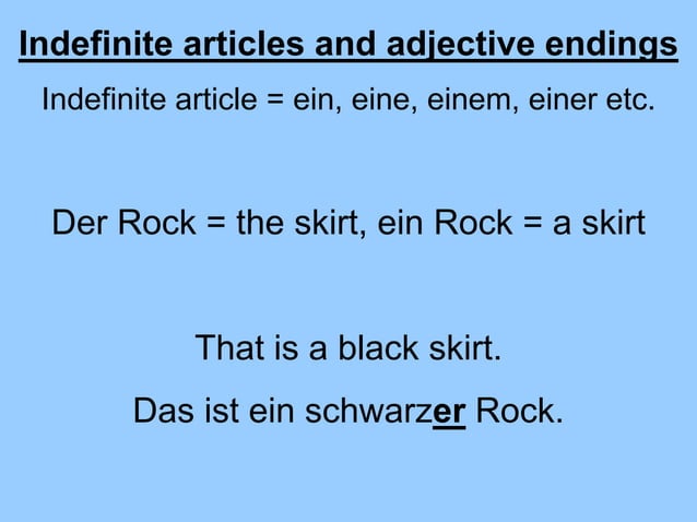 Adjective Endings Indefinite Articles Only | PPT