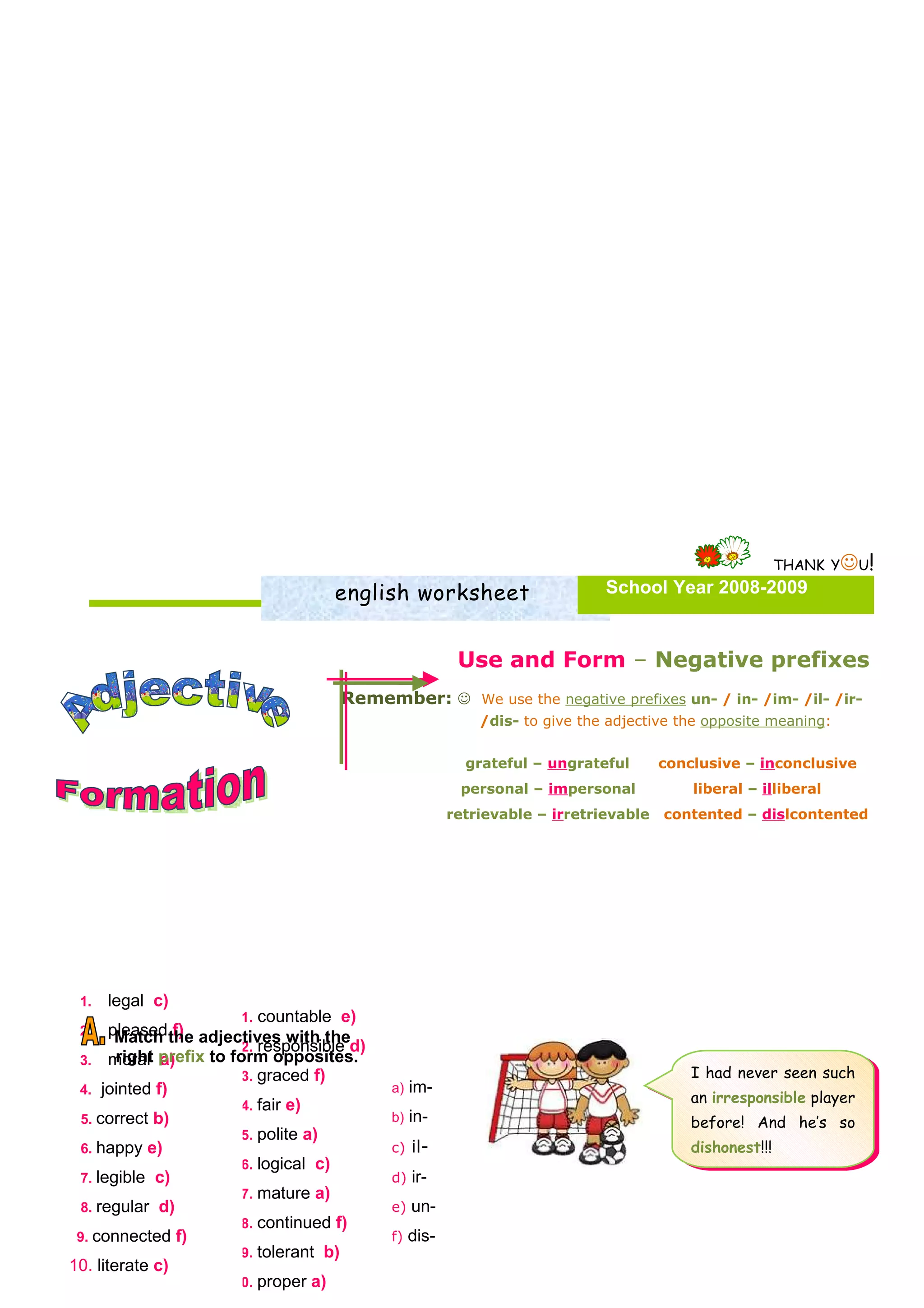 Adjective formation I. Negative prefix | DOC