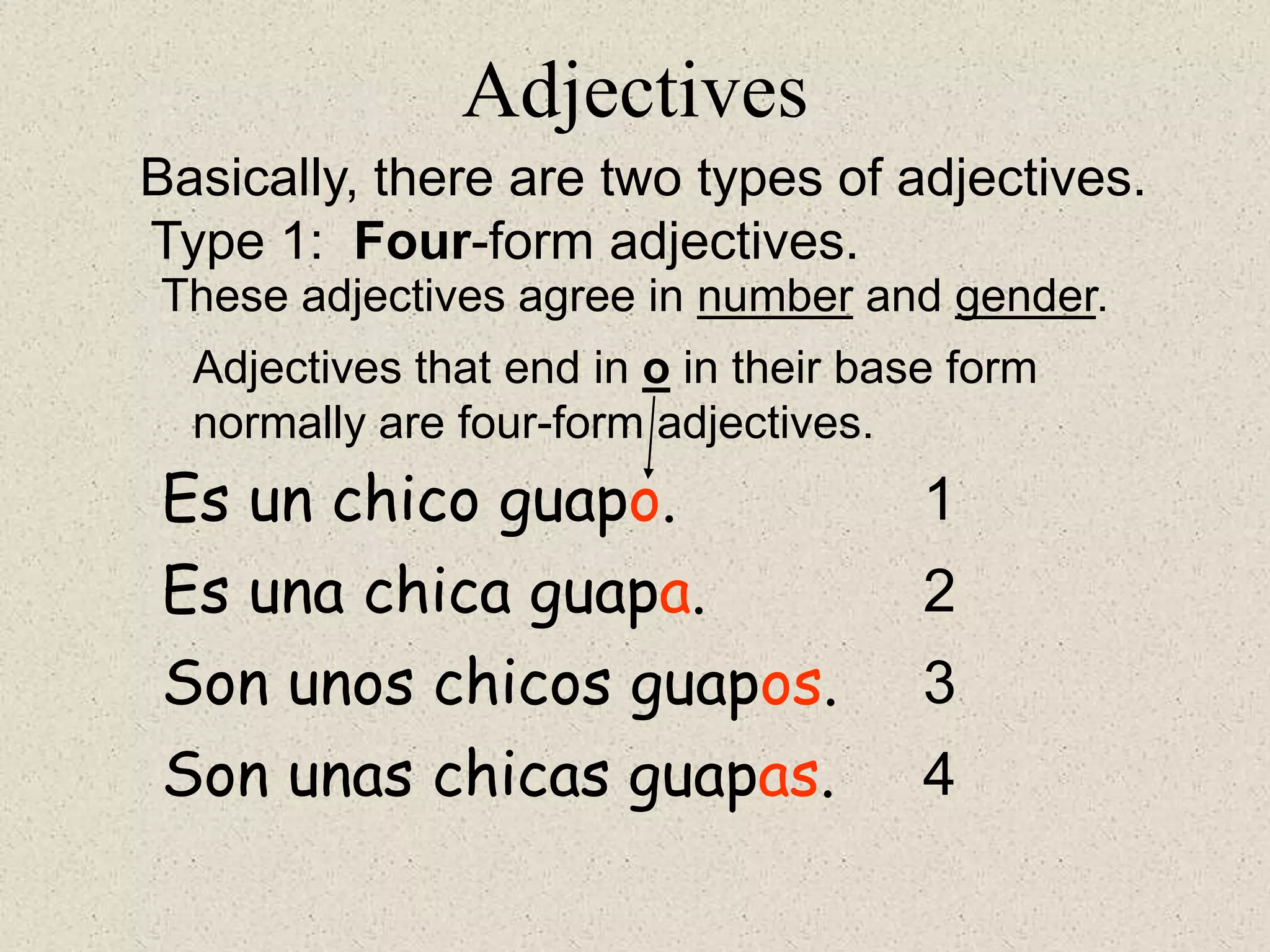 Adjective form, position, and agreement.ppt