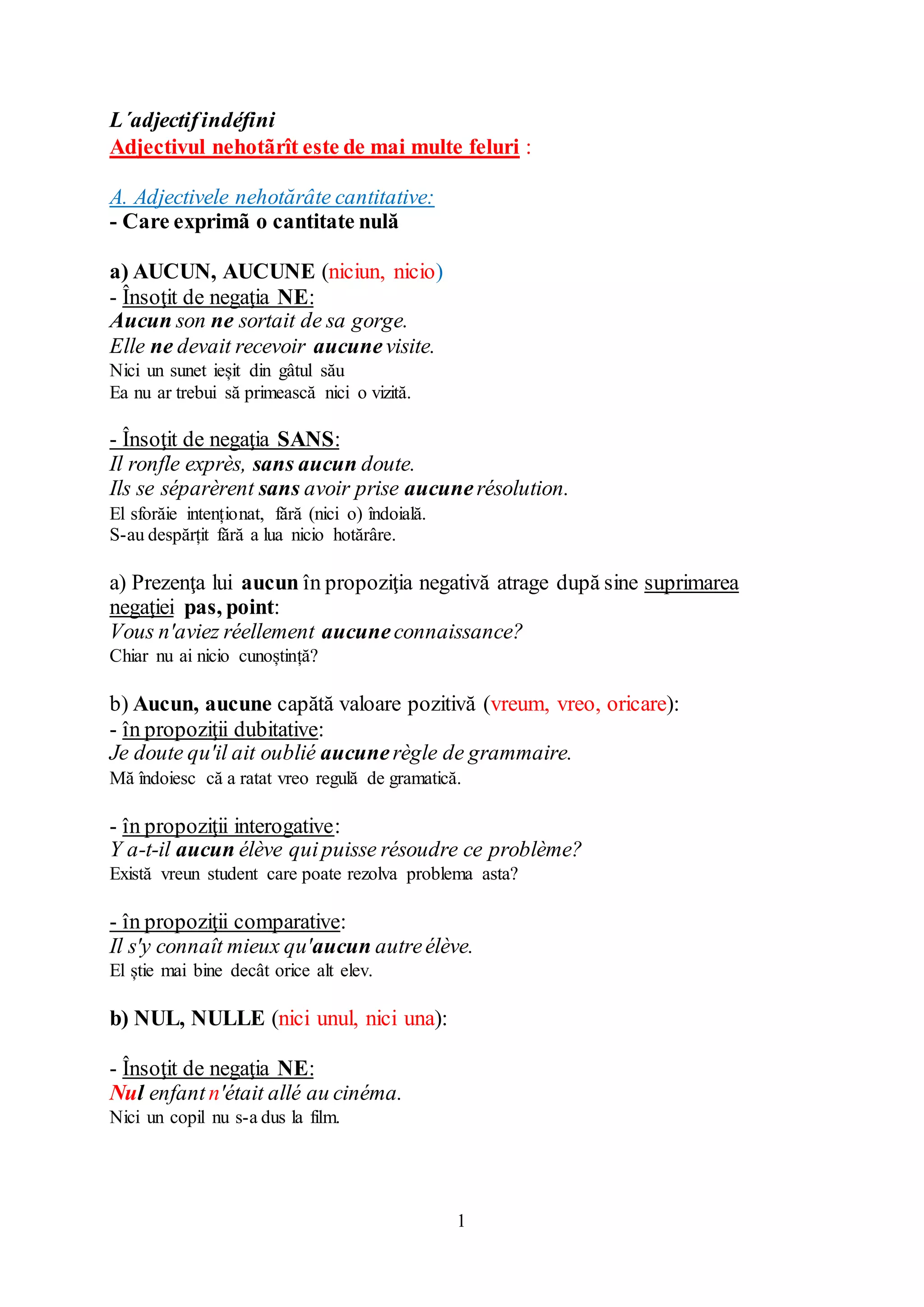 Adjectivele nehotărâte | DOCX