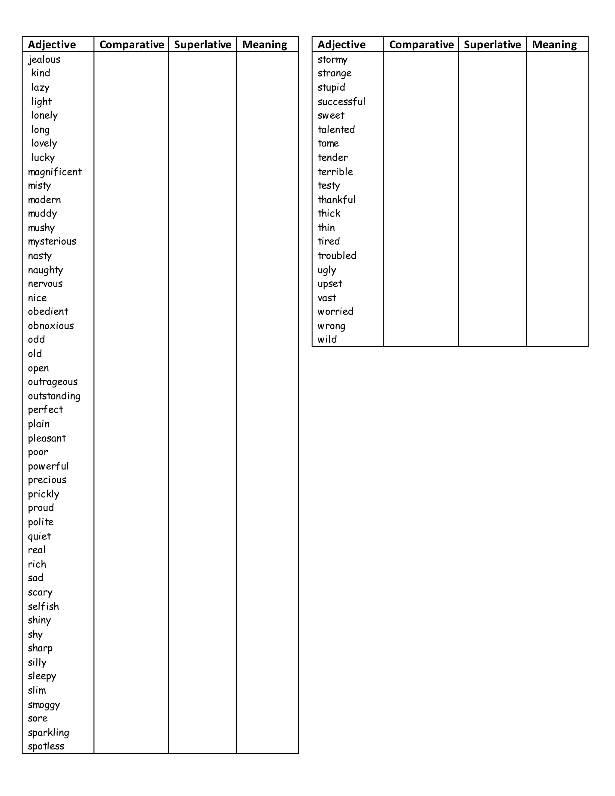 Adjective list | DOCX