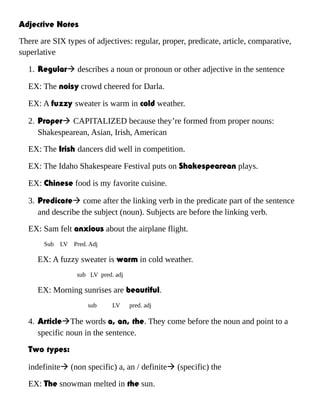 Adjective notes | DOC