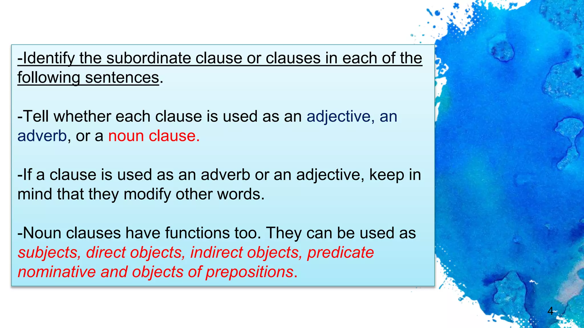 Adjective, noun and adverb clauses | PPTX | Law
