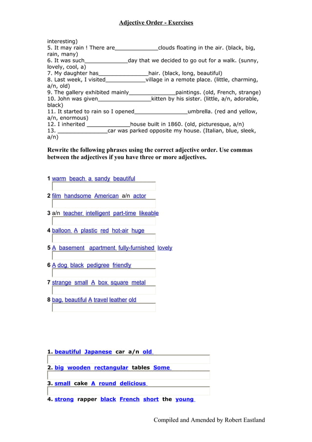 Adjective order exercises