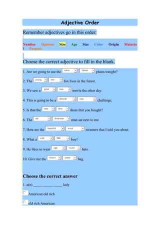 Adjective order test pdf | PDF