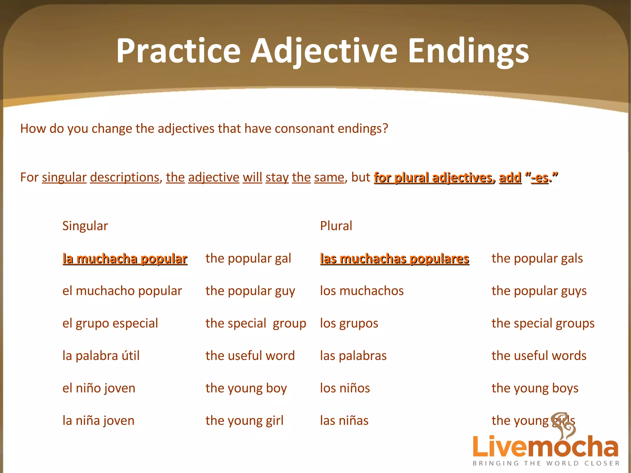 Spanish Adjectives | PPT