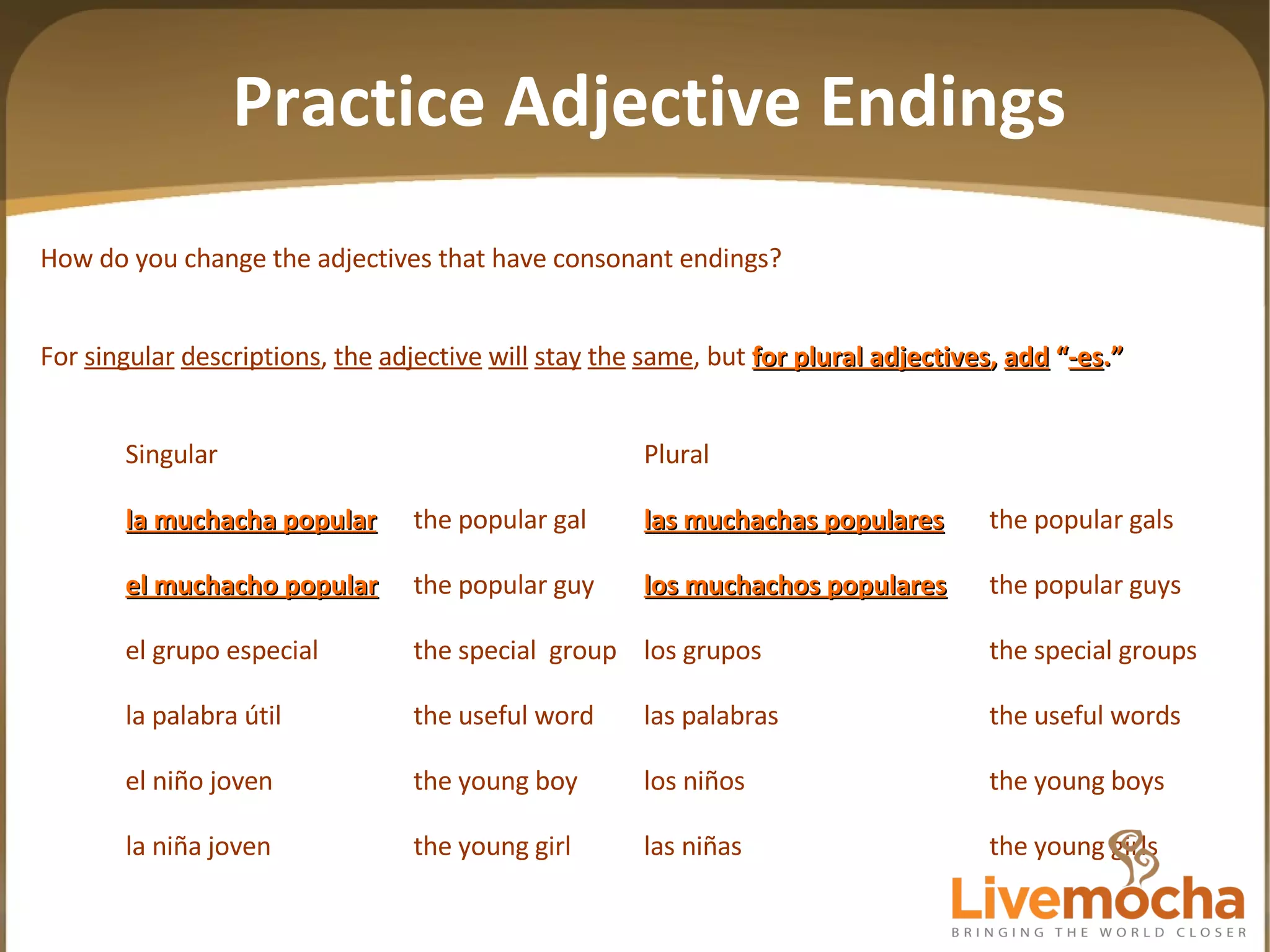 Spanish Adjectives | PPT
