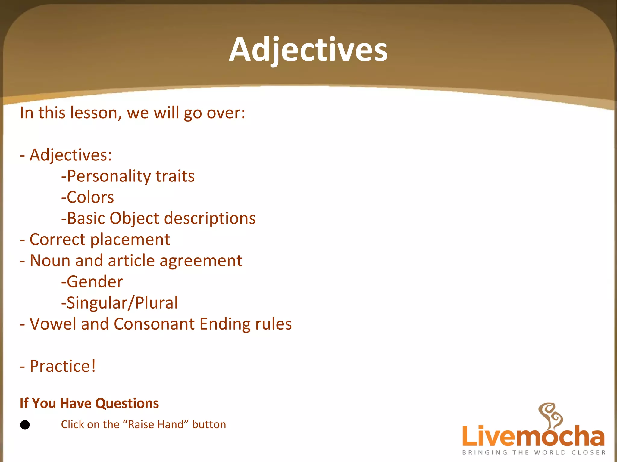 Spanish Adjectives | PPT