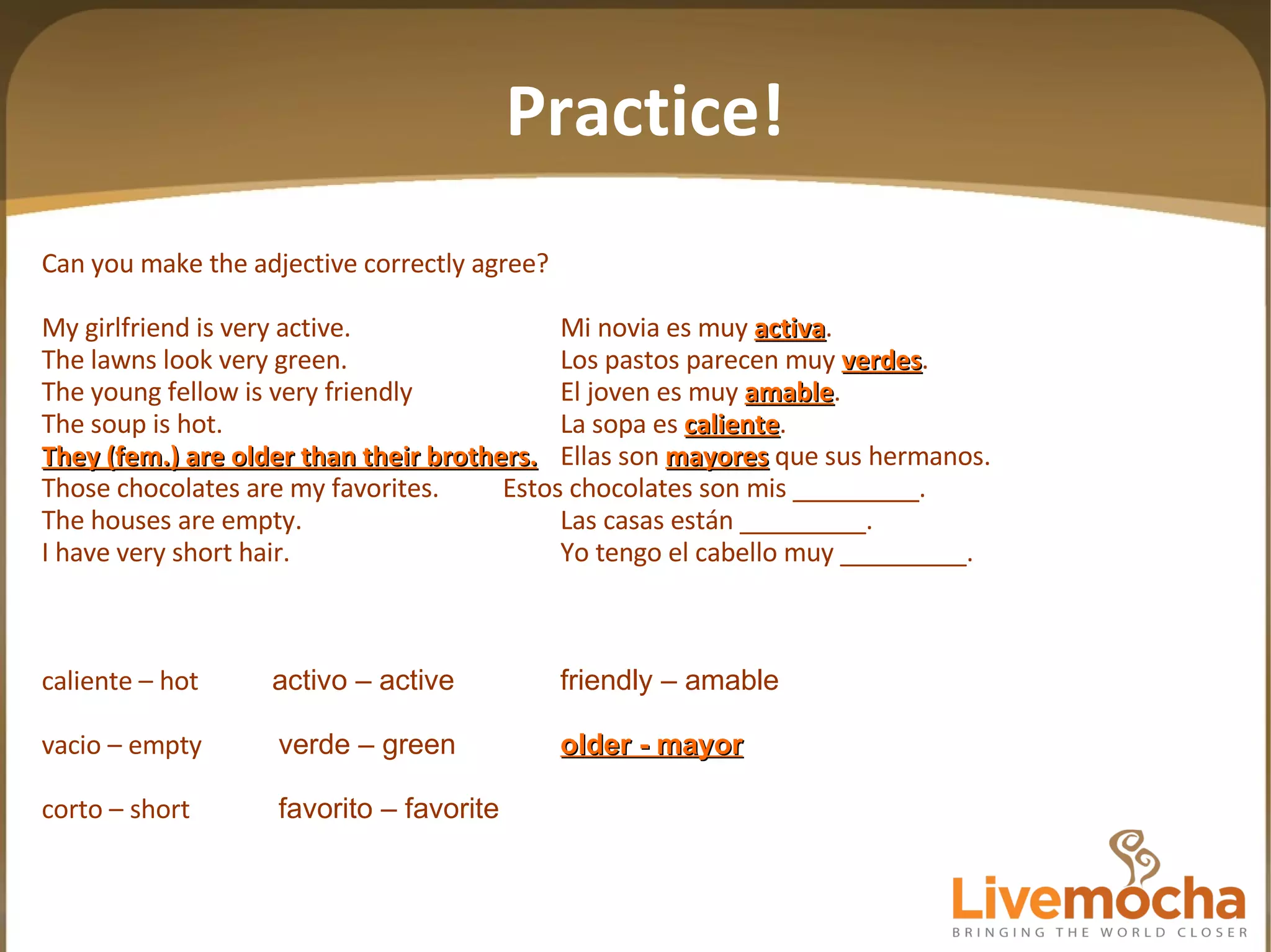 Spanish Adjectives | PPT