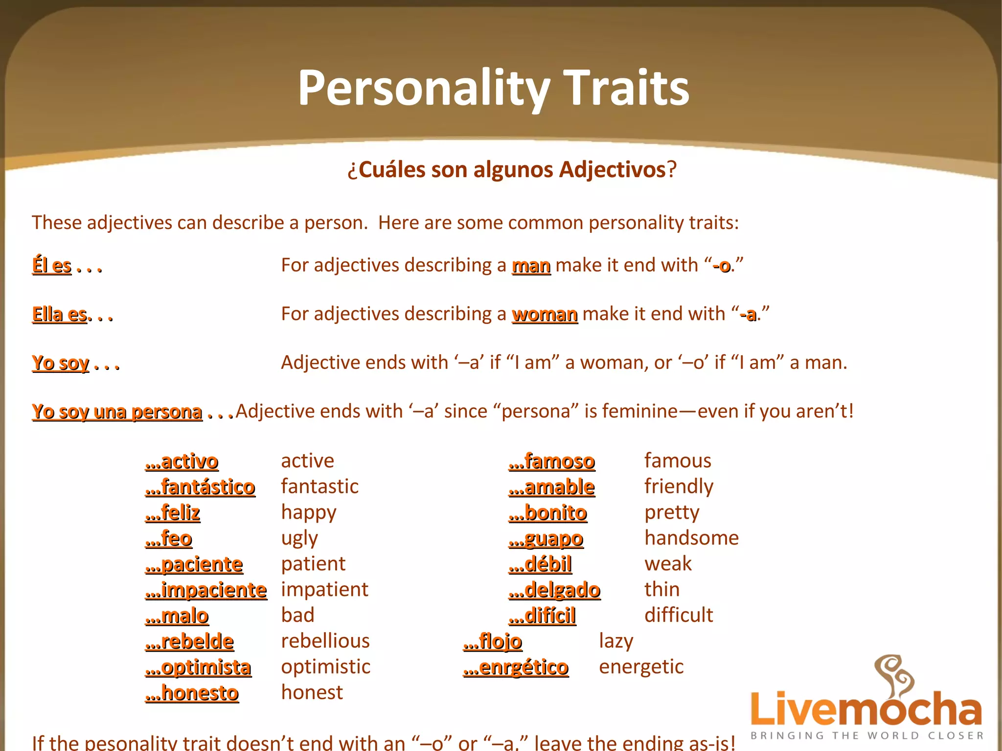 Spanish Adjectives | PPT