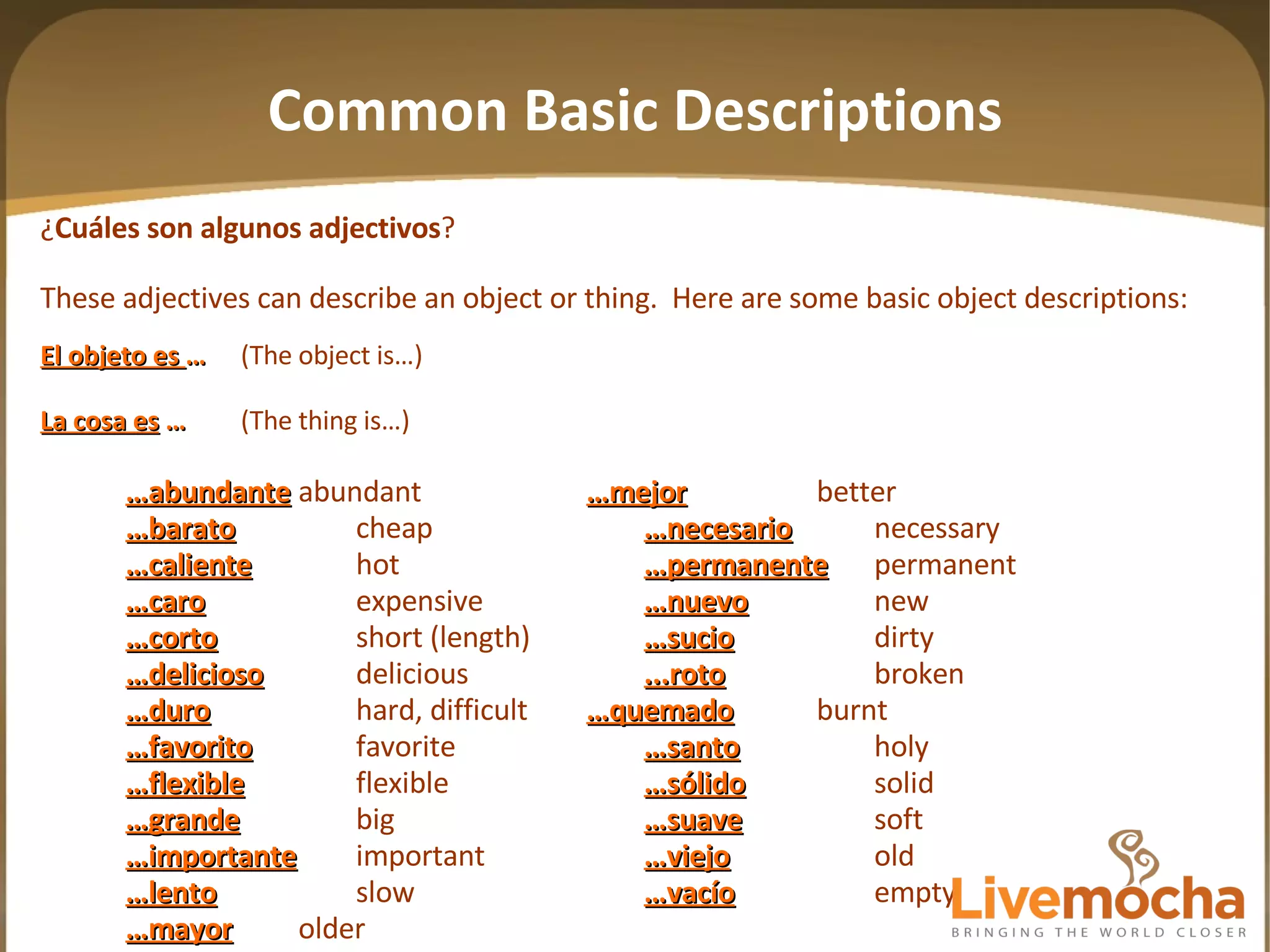 Spanish Adjectives | PPT