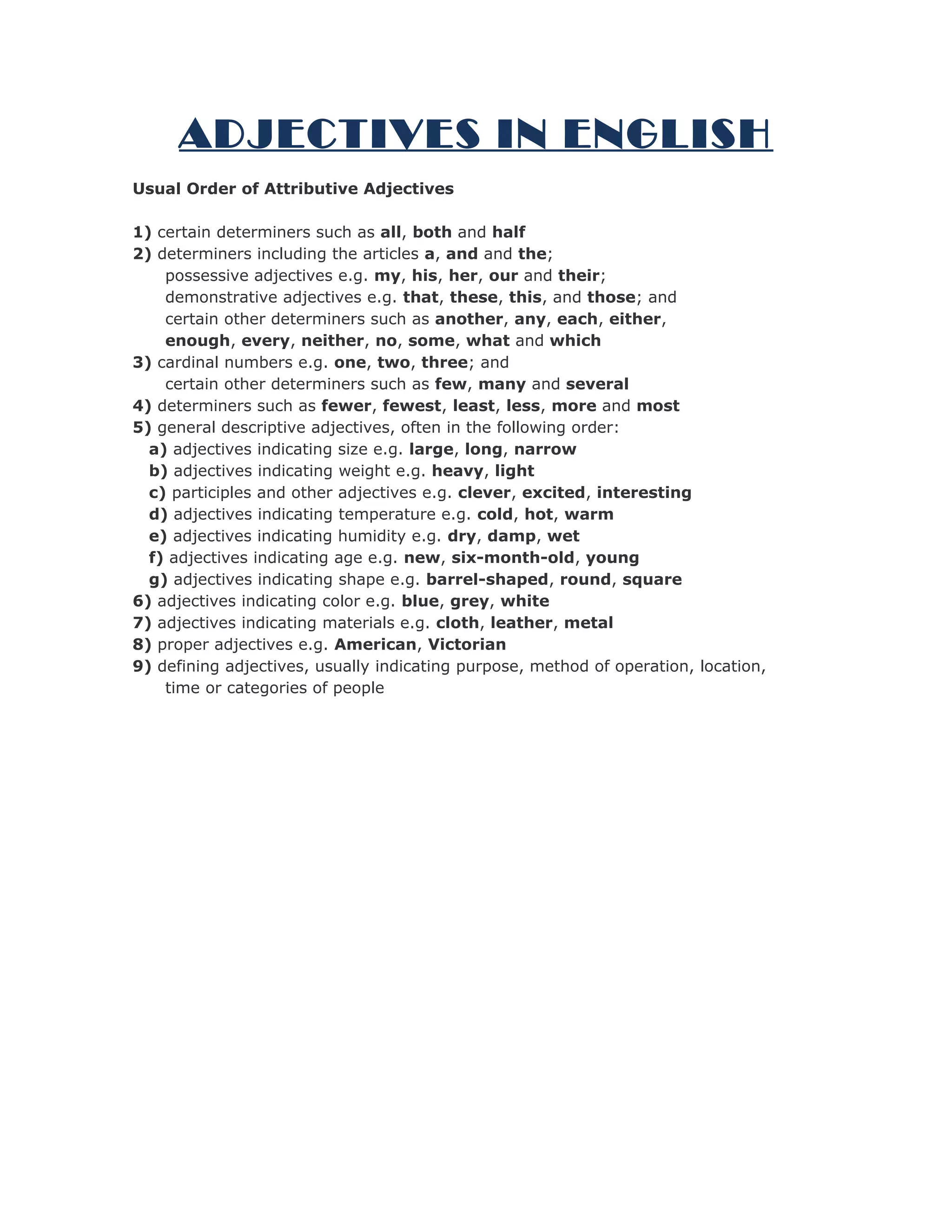 FACTS ABOUT ADJECTIVES | PDF