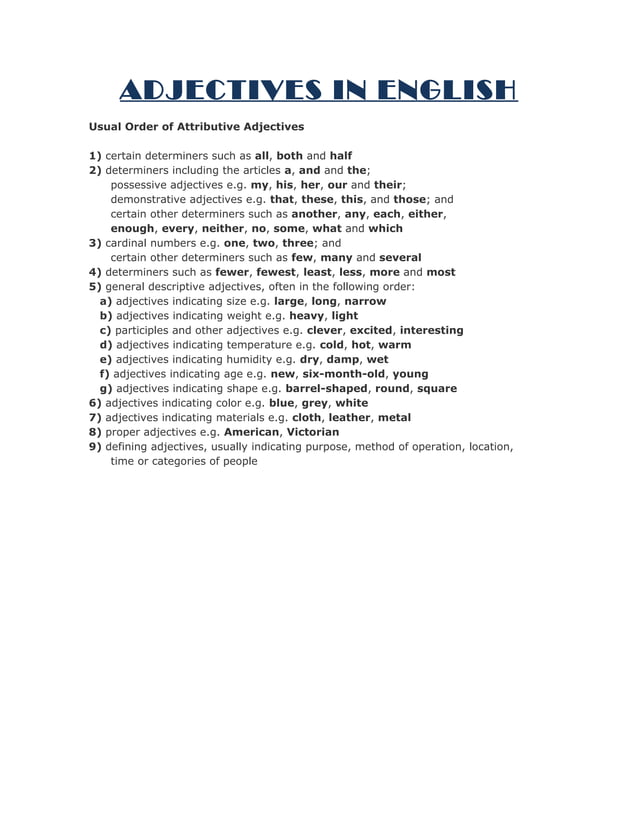 FACTS ABOUT ADJECTIVES | PDF