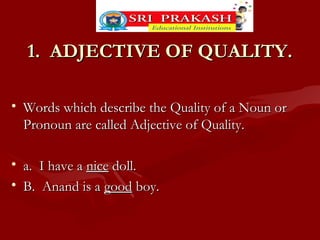 Adjectives - Their Types | PPT