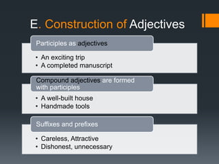 Adjectives (Functions, kinds, and usage) | PPT