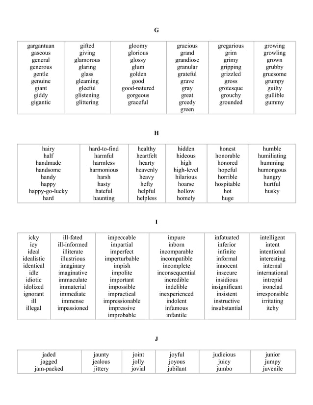 Adjectives vocabulary word list | PDF
