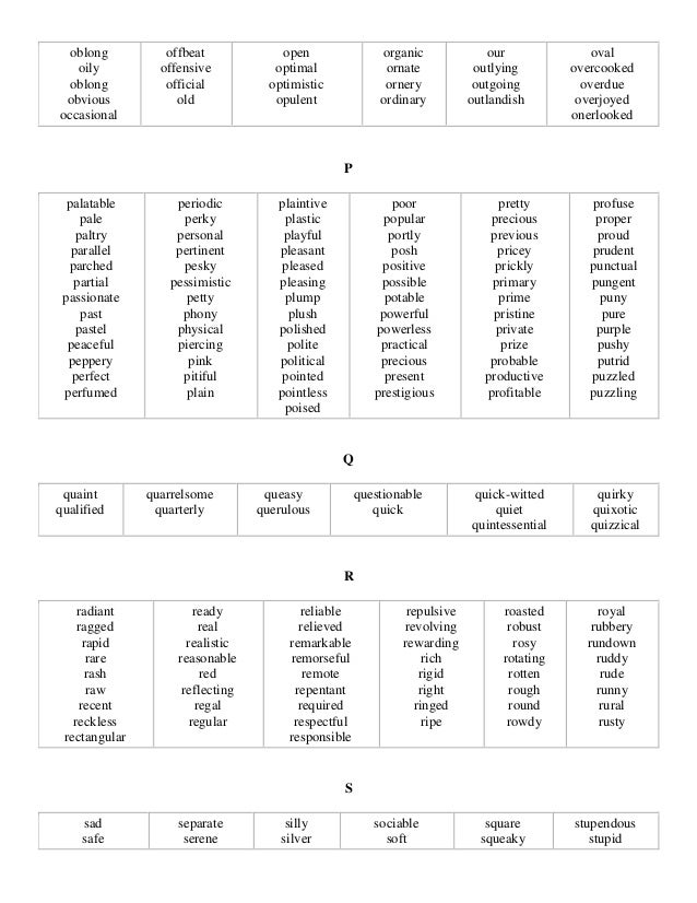 Adjectives List Adjectives Vocabulary Word List Lessons Food