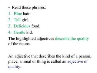 adjectives.ppt for class 1 to 6, grammar | PPT
