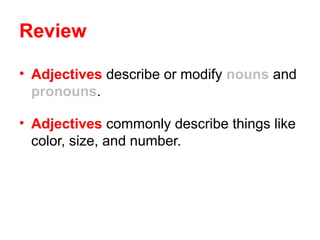 adjectives power point presentation Ereading | PPTX