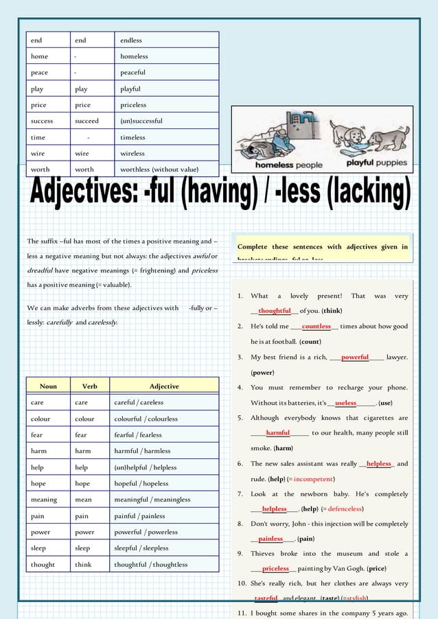 Adjectives ending-in-ful-or-less-grammar-drills 95312 | DOC