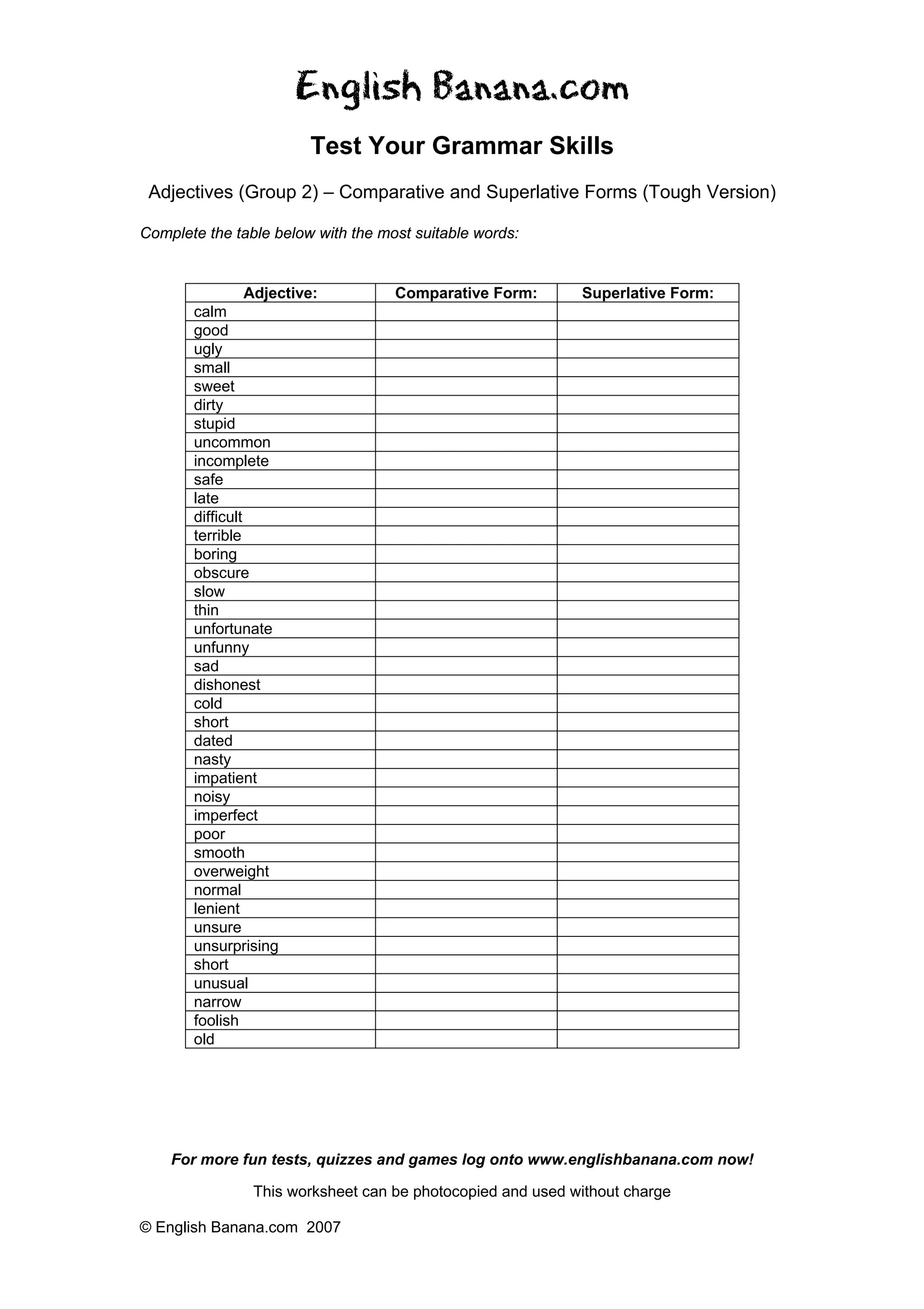 Adjectives group-2-comparative-and-superlative-forms-tough-version | PDF