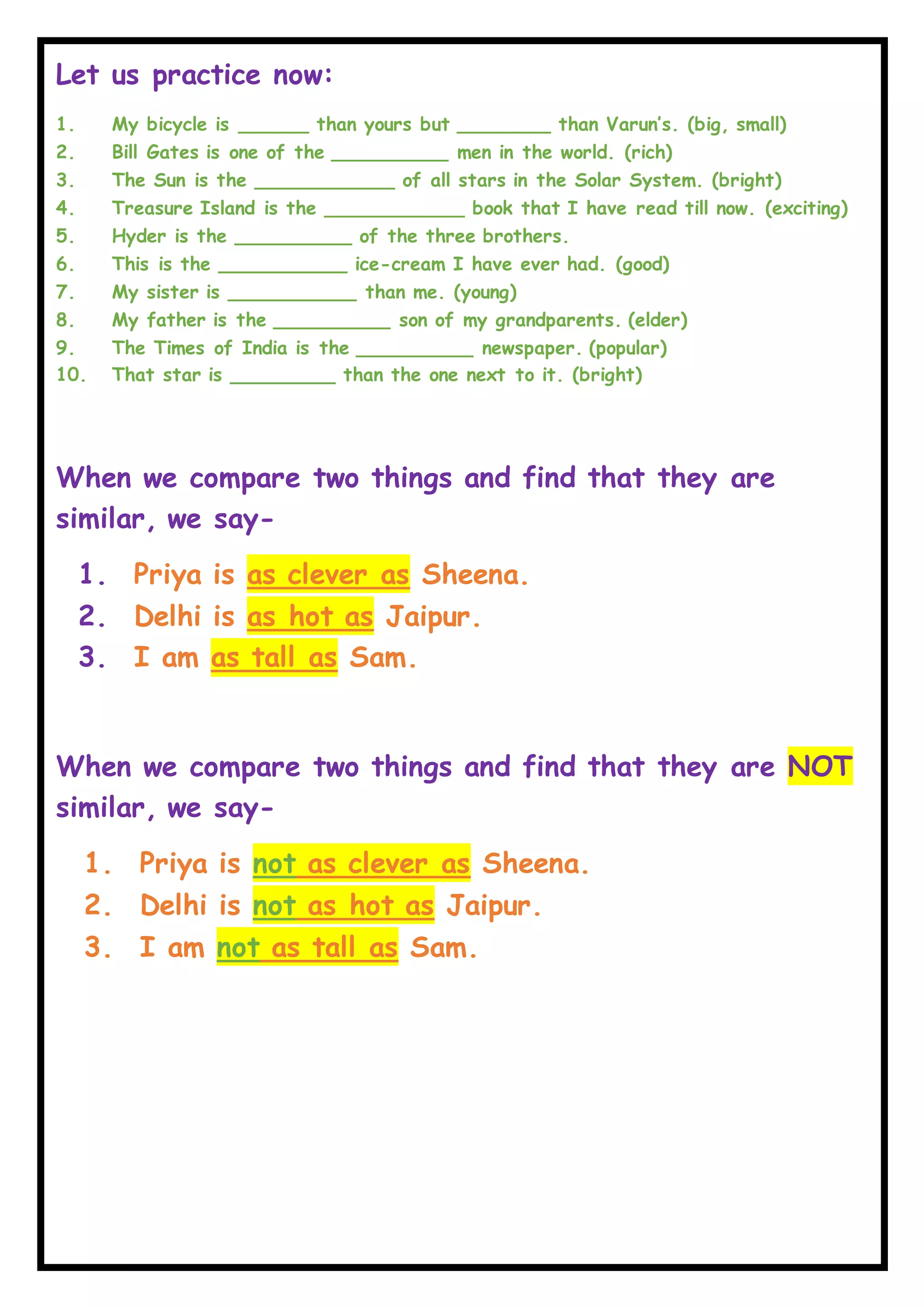 Adjectives and Degrees of Comparison- notes for Grade III to V | DOCX