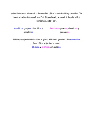 Adjectives agreement rules | DOC