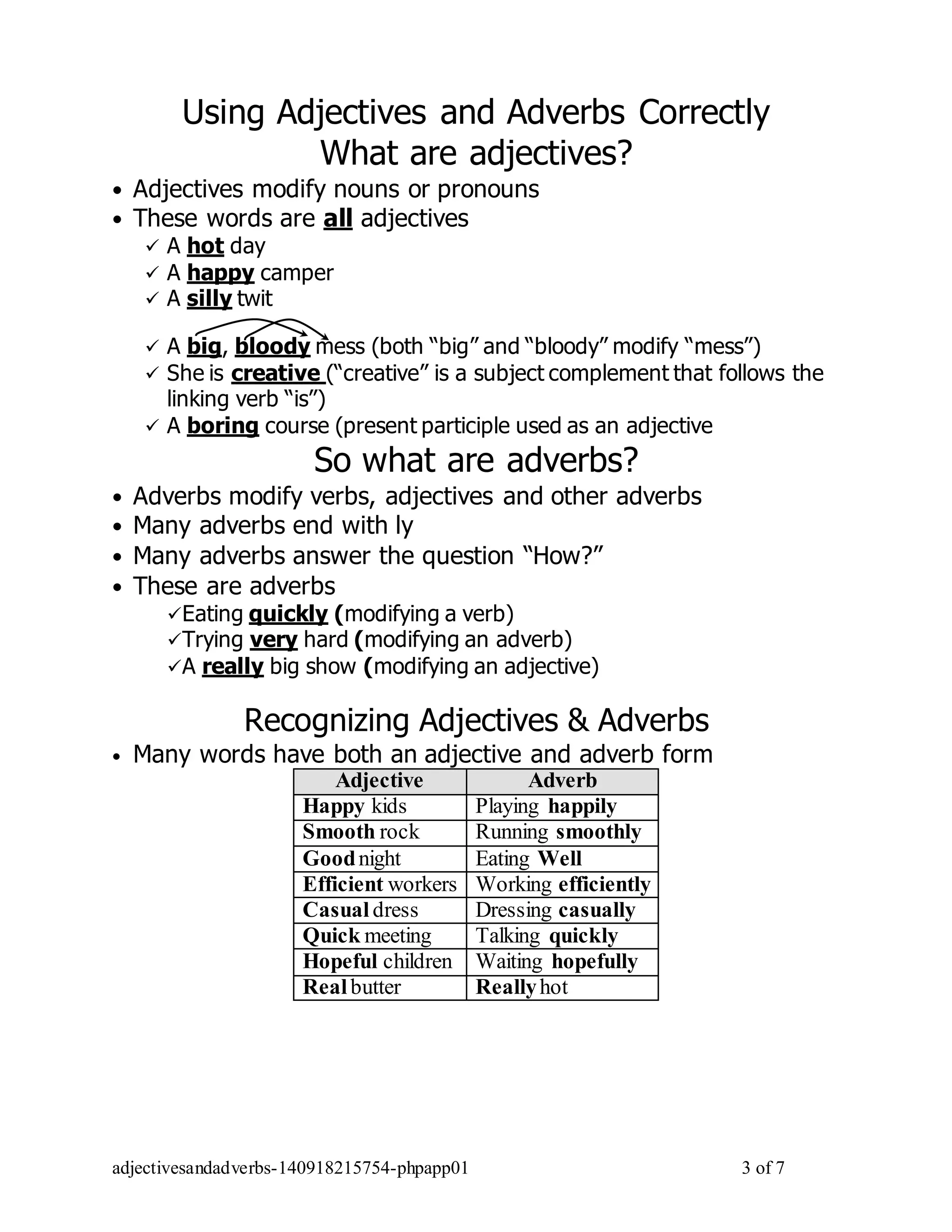 Grammar Lesson - Adjective & Adverb | PDF