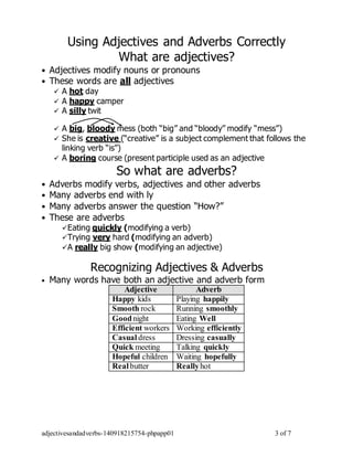 Grammar Lesson - Adjective & Adverb | PDF