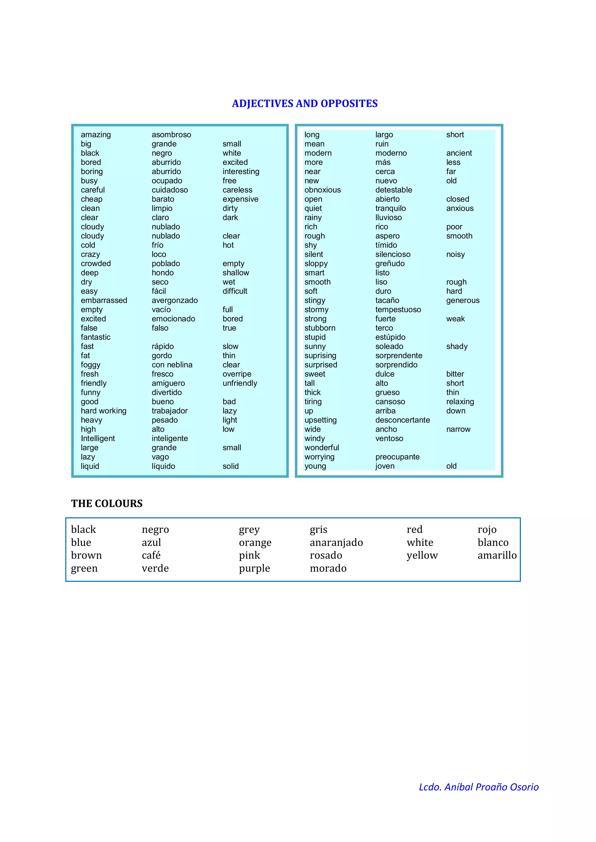 Adjectives and opposites | PDF