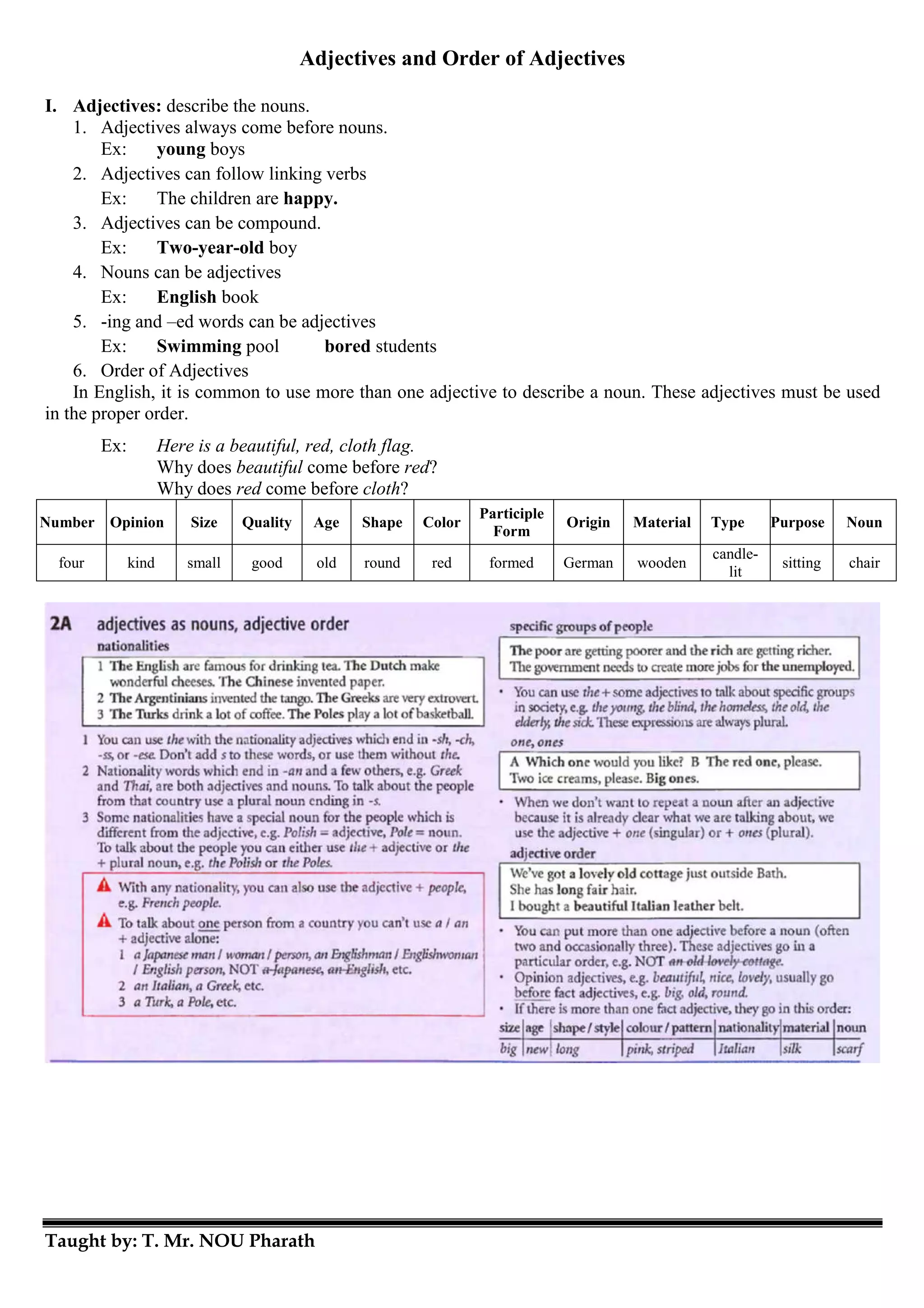 Adjectives and order of adj | PDF