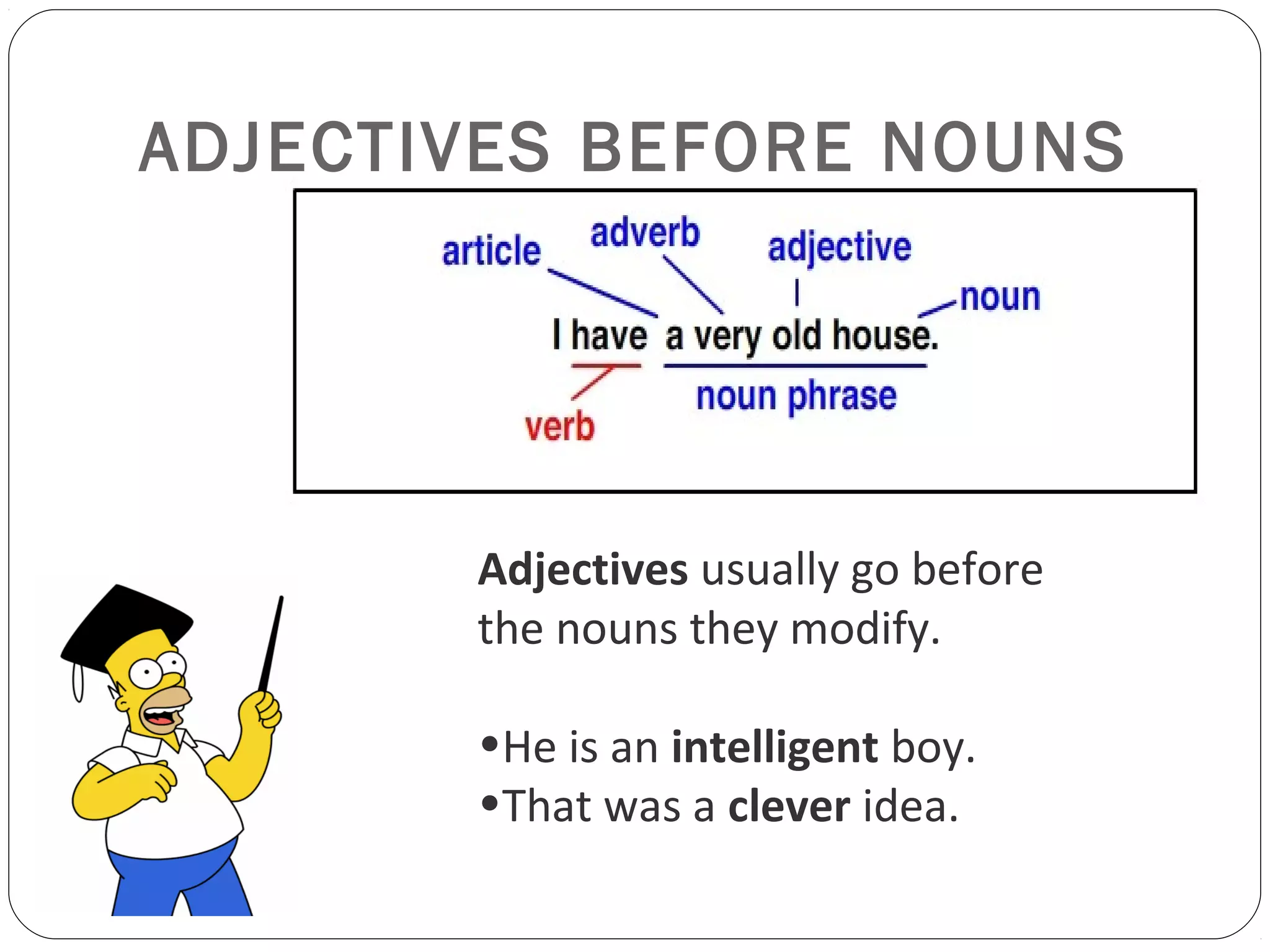 Adjectives before nouns | PPT