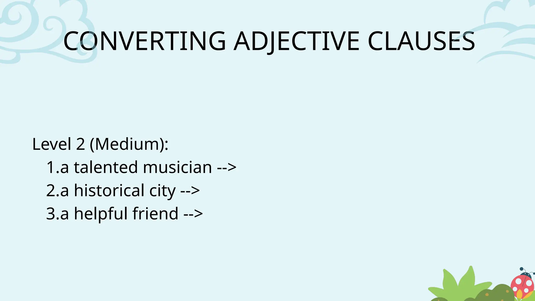 PRESENTASI MATERI BAHASA INGGRIS Adjectives clause.pptx | Desserts and ...