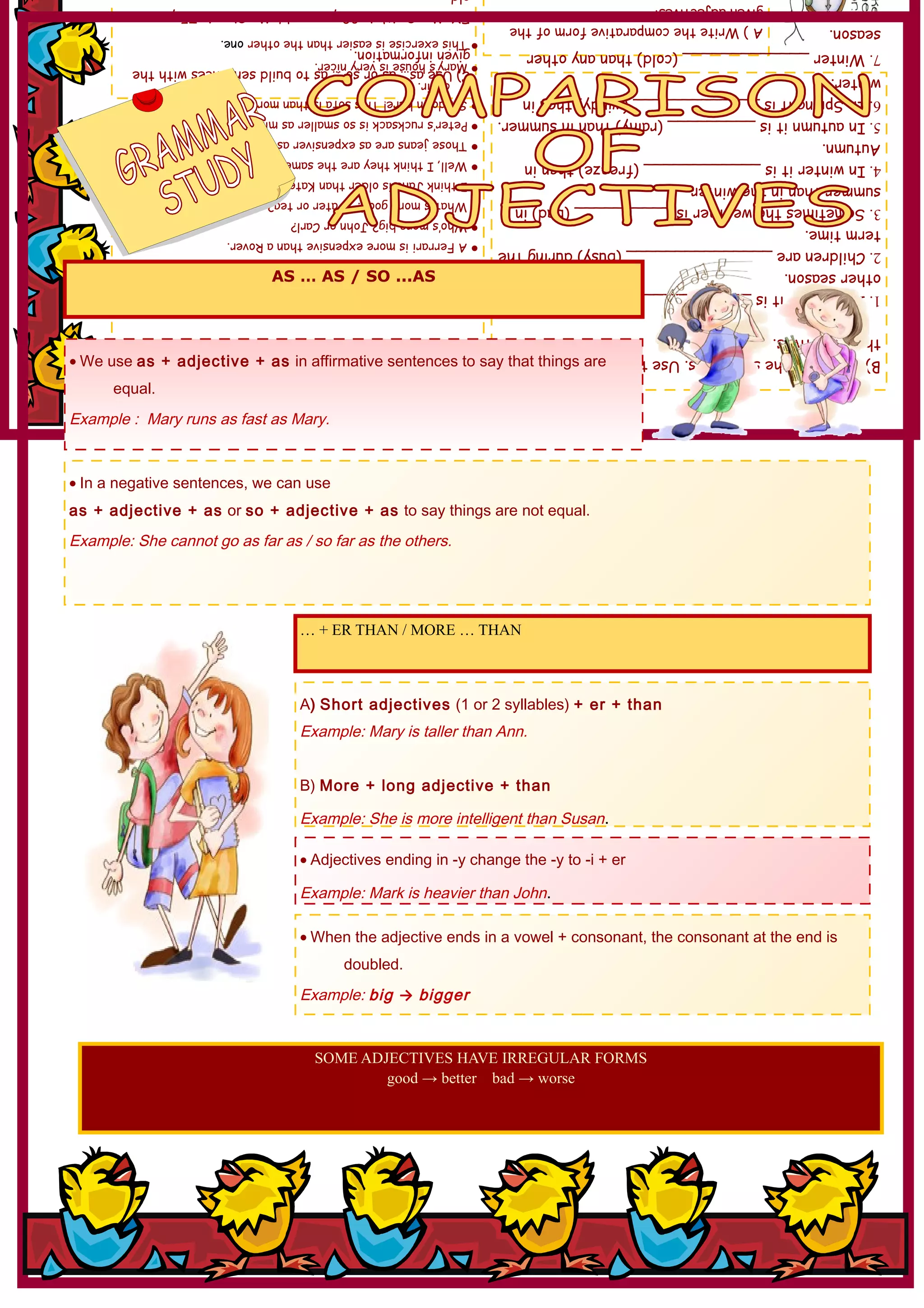 Adjectives Comparative + Homework (English Worksheet) | DOC