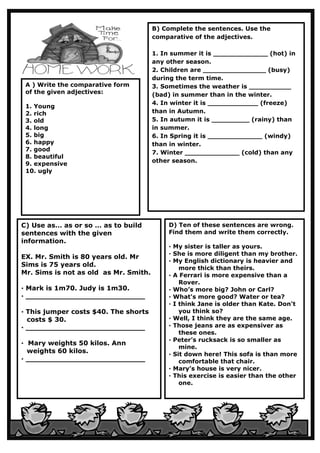 Adjectives Comparative + Homework (English Worksheet) | DOC