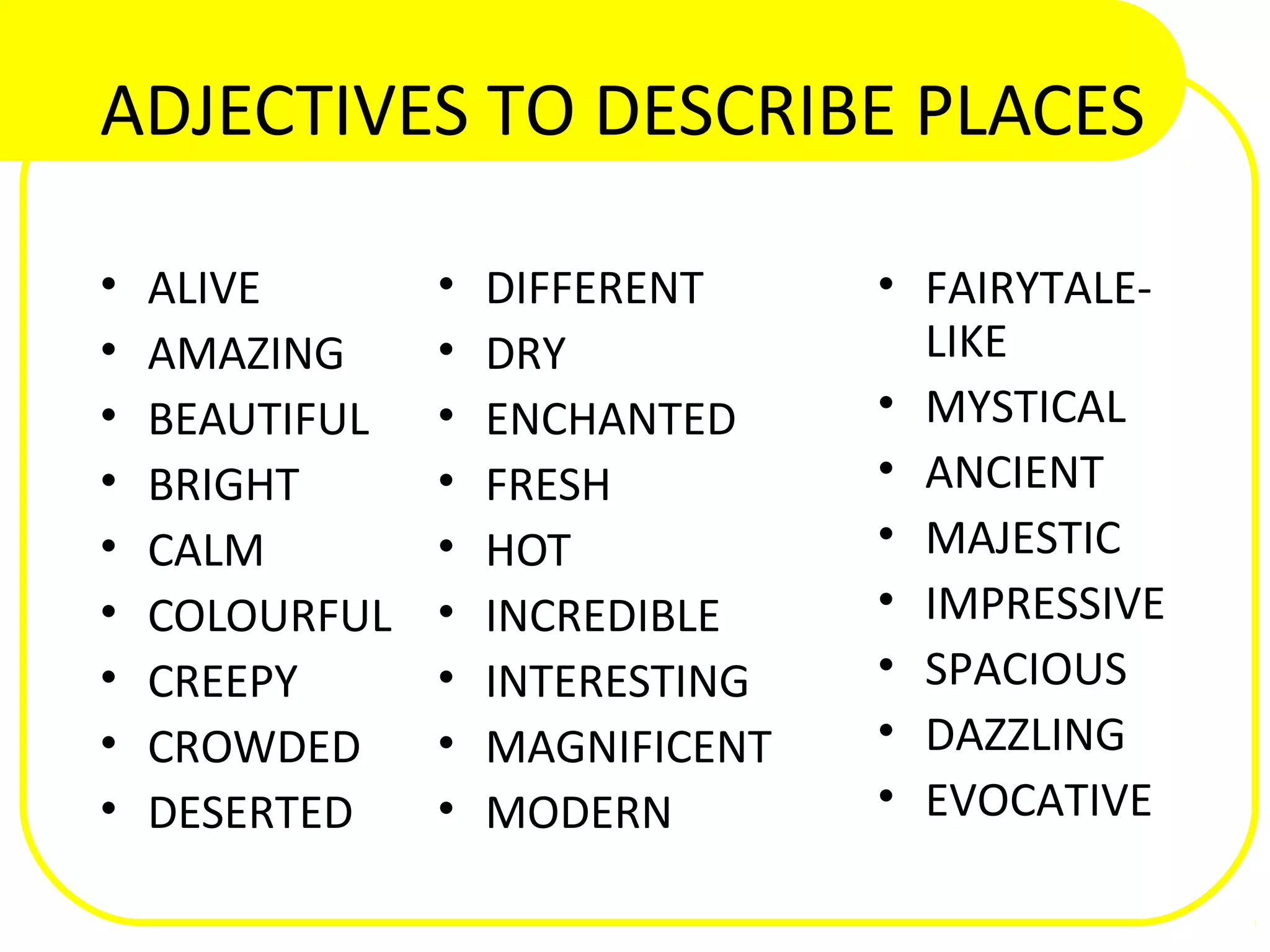 Adjectives describing places | PPT