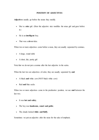 POSITION OF ADJECTIVES | DOCX